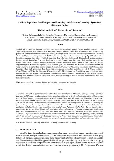 pdf analisis supervised dan unsupervised learning pada machine