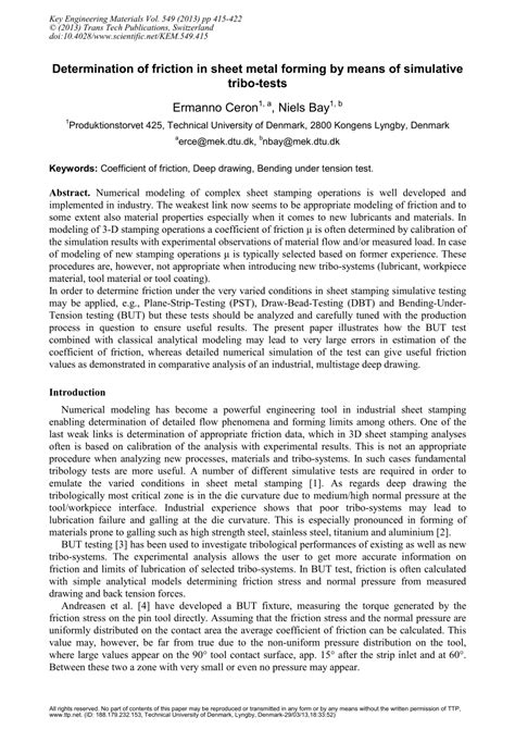 Pdf Determination Of Friction In Sheet Metal Forming By Means Of