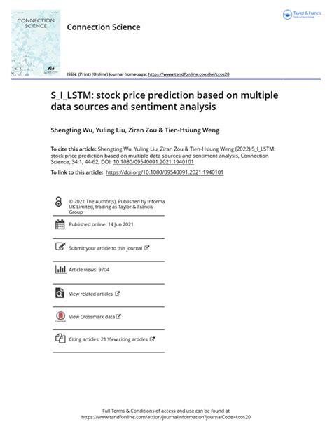 S I Lstm Stock Price Prediction Based On Multiple Data Sources And Sentiment Analysis Pdf