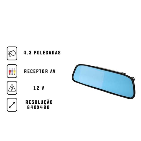 Espelho Retrovisor Com Monitor Lcd 43 Para Câmera De Ré 12v Segurança E Praticidade