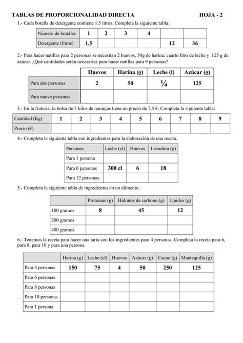 Proporcionalidad Directa Ejercicios