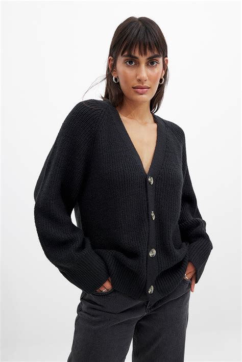 Oversized Knitted Cardigan Black Na Kd