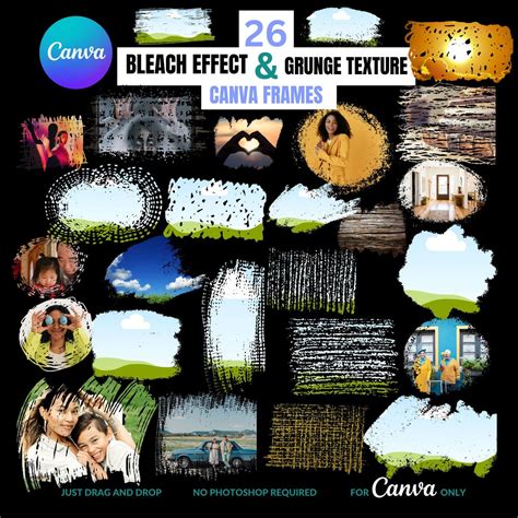 26 Canva Frames Grunge Texture Bleach Effect Digital Template Etsy