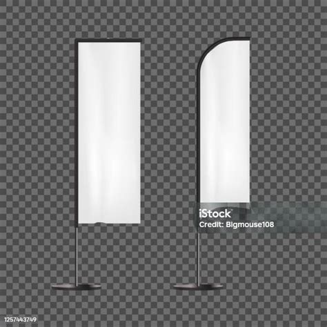 현실적인 3d 상세한 흰색 빈 엑스포 배너 플래그 템플릿 모형 세트 벡터 깃털에 대한 스톡 벡터 아트 및 기타 이미지 깃털 배너 표지판 웹 배너 Istock