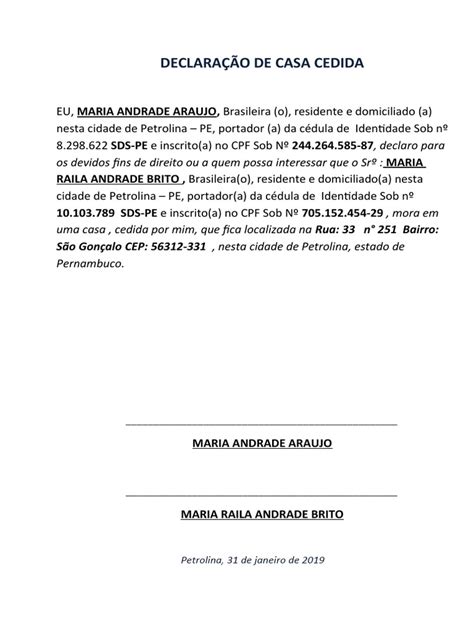 Declaração Casa Cedida 500 Pdf Declaração Casa Cedida 500 Pdf