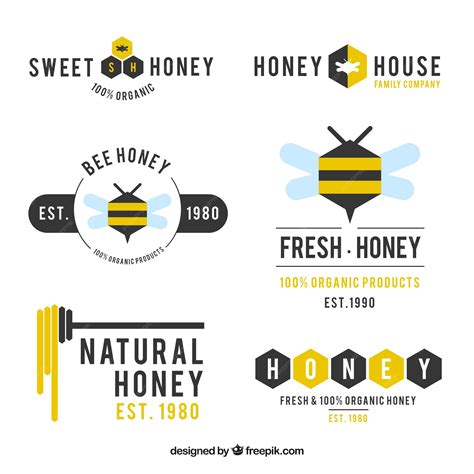 Logotipos De Miel Modernos En Diseño Plano Vector Premium