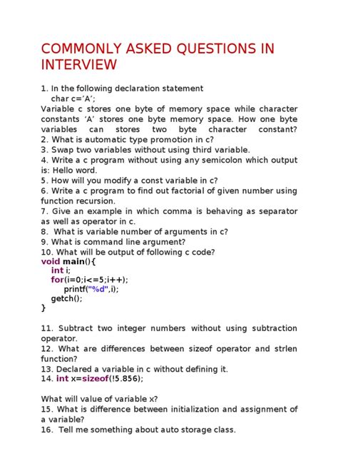 Commonly Asked Questions In Interview Pdf Pointer Computer