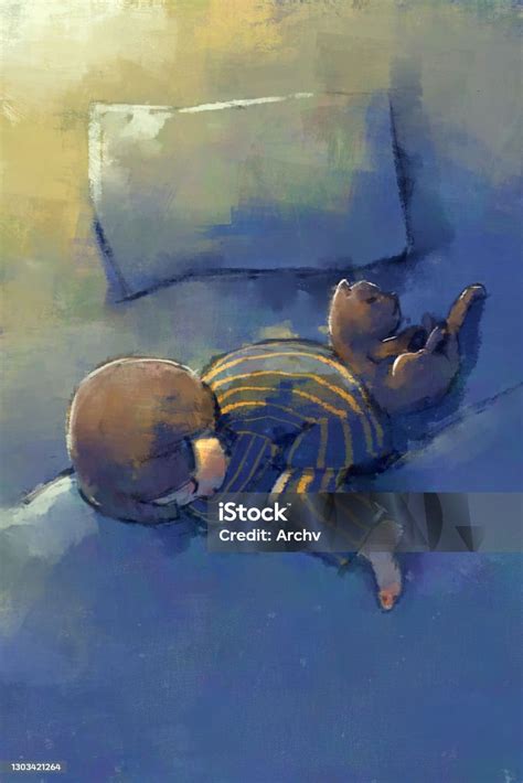 고양이와 침대에 소녀의 디지털 아트 페인팅 세트 캔버스 질감에 오일 가정 생활에 대한 스톡 벡터 아트 및 기타 이미지 가정 생활 가축 거친 Istock