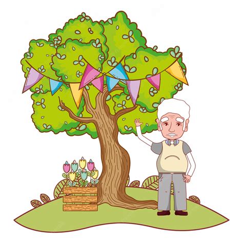 귀여운 할아버지 만화 프리미엄 벡터