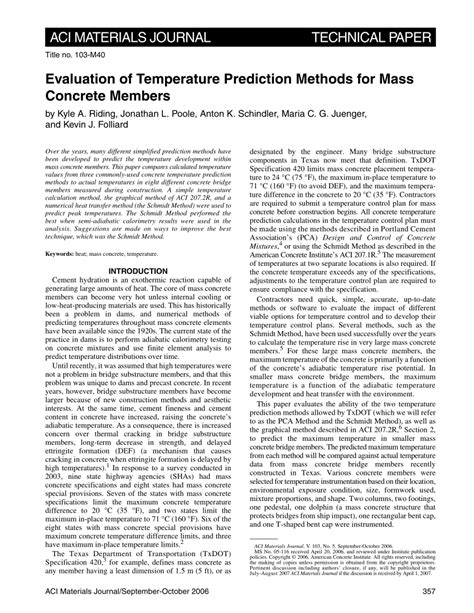pdf evaluation of temperature prediction methods for mass concrete