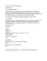 EE HW Docx EE Introduction To Programming Homework Due Midnight The Homework