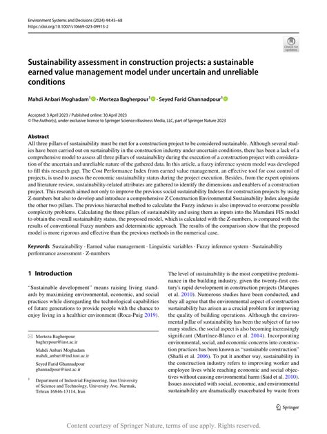 Sustainability Assessment In Construction Projects A Sustainable Earned Value Management Model