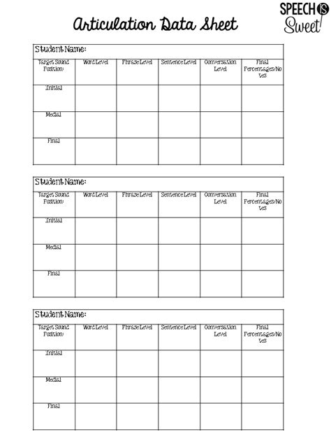 Articulation Data Sheets Freebie Speech Is Sweet