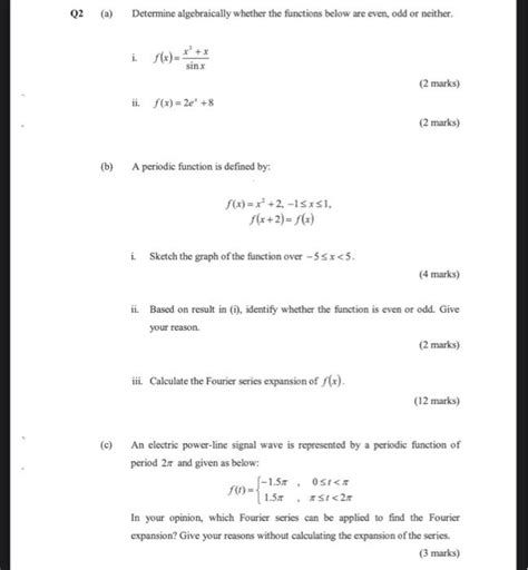 solved q2 a determine algebraically whether the functions