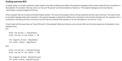 Solved Coding Exercise C2 A Caesar Cipher Is A Simple