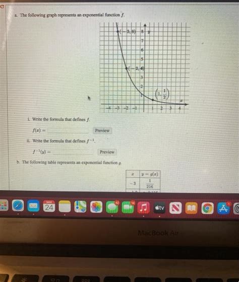 Solved A The Following Graph Represents An Exponential Function 3