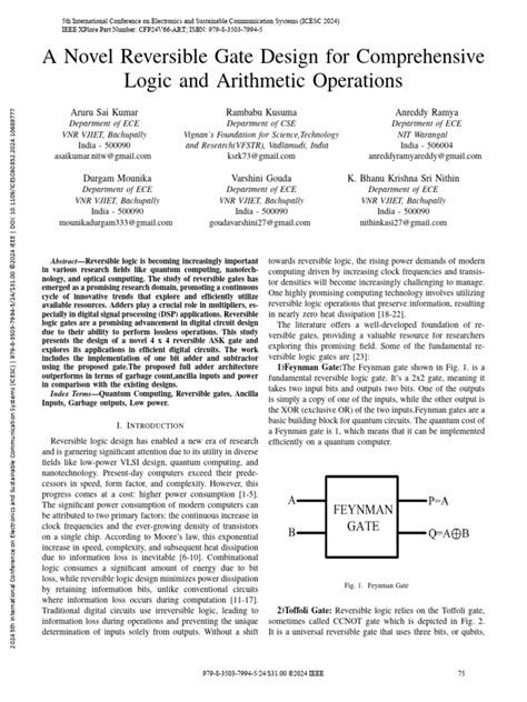 a novel reversible gate design for comprehensive logic and arithmetic operations pdf logic