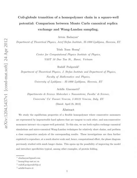 Pdf Coil Globule Transition Of A Homopolymer Chain In A Square Well