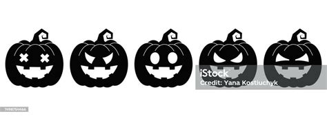 무서운 얼굴을 가진 으스스한 호박의 벡터 세트입니다 할로윈 호박 아이콘입니다 벡터 그림 10월에 대한 스톡 벡터 아트 및 기타 이미지 10월 감정 공포 무서움