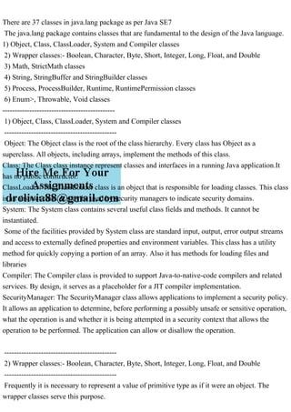 There Are 37 Classes In Java Lang Package As Per Java SE7 The Java Pdf
