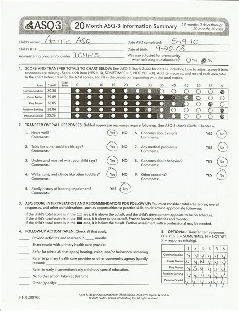 4 Month Asq Questionnaire Score Sheet Printable Score Sheets