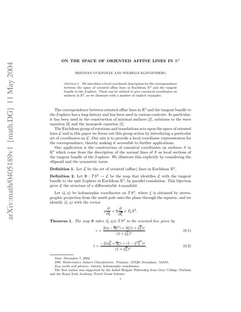 Pdf On The Space Of Oriented Affine Lines In R 3