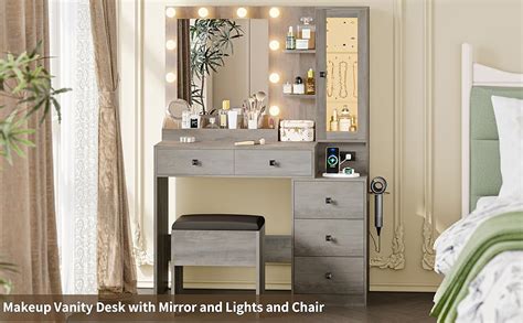Vanity Desk With Mirror And Lights Grey Makeup Vanity With