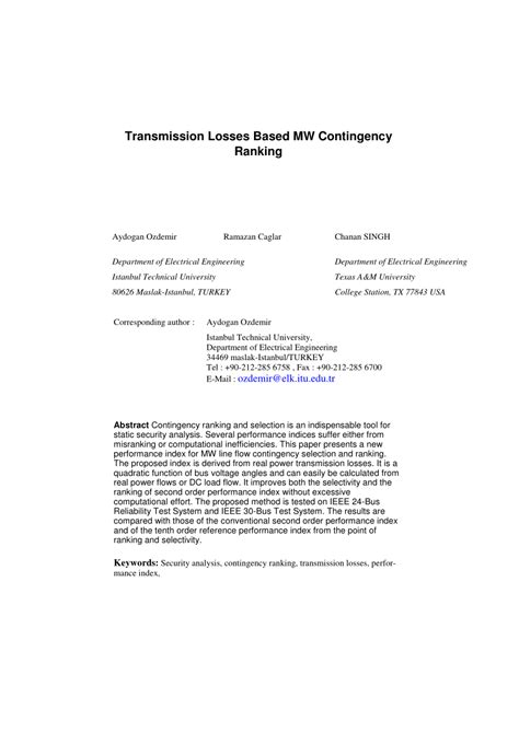 Pdf Transmission Losses Based Mw Contingency Ranking