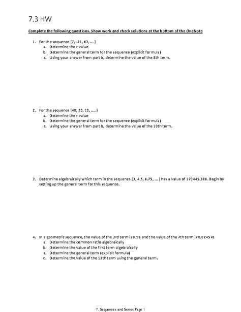7 3 hw assignment complete the following questions show work and