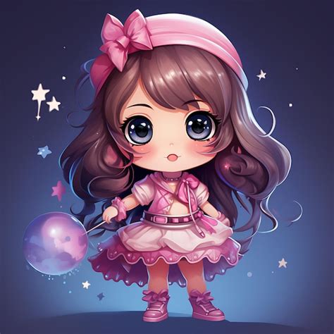 Ilustración Arte Chibi Estilo Adorable Y Pequeña Graciosa Niña Mágica