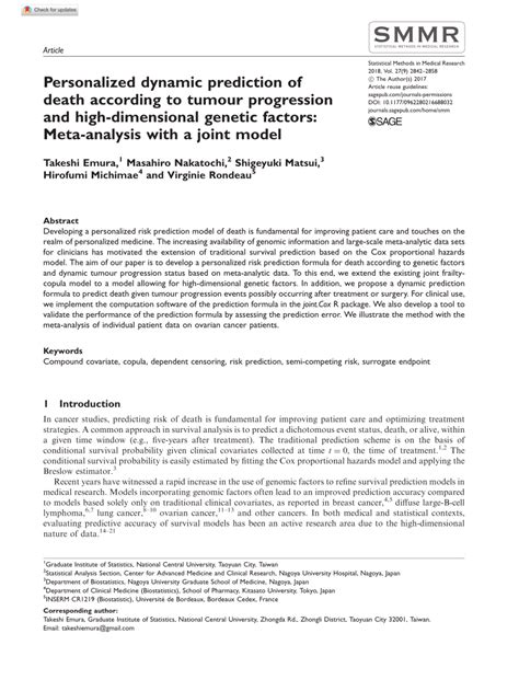 Pdf Personalized Dynamic Prediction Of Death According To Tumour Progression And High