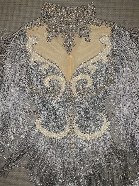 Silver Tassel Sparkling Crystals Bosysuit Women Sexy Singer Dancer St