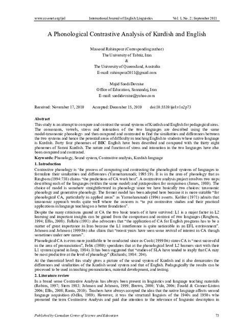 Pdf A Phonological Contrastive Analysis Of Kurdish And English