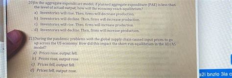Solved 20 In The Aggregate Expenditure Model If Planned