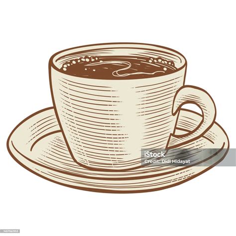 커피 컵 빈티지 드로잉 벡터 로고 디자인 일러스트 레이 션 아트 템플릿 0명에 대한 스톡 벡터 아트 및 기타 이미지 0명
