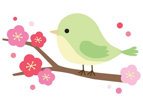 梅の木に乗るかわいいウグイスイラスト
