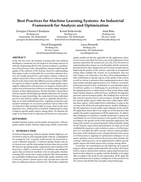 Pdf Best Practices For Machine Learning Systems An Industrial Framework For Analysis And