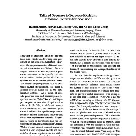 Tailored Sequence To Sequence Models To Different Conversation