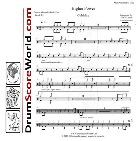 Higher Power Coldplay Drum Sheet Music