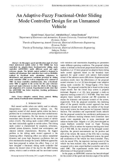 Pdf An Adaptive Fuzzy Fractional Order Sliding Mode Controller Design For An Unmanned Vehicle