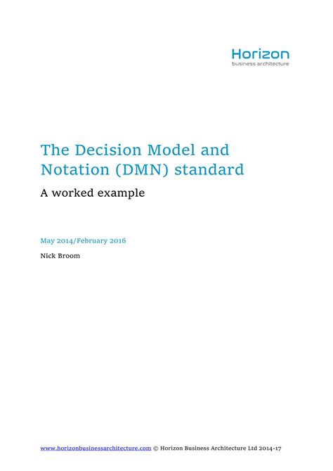 The Decision Model And Notation Dmn Standard A Worked Example Pdf
