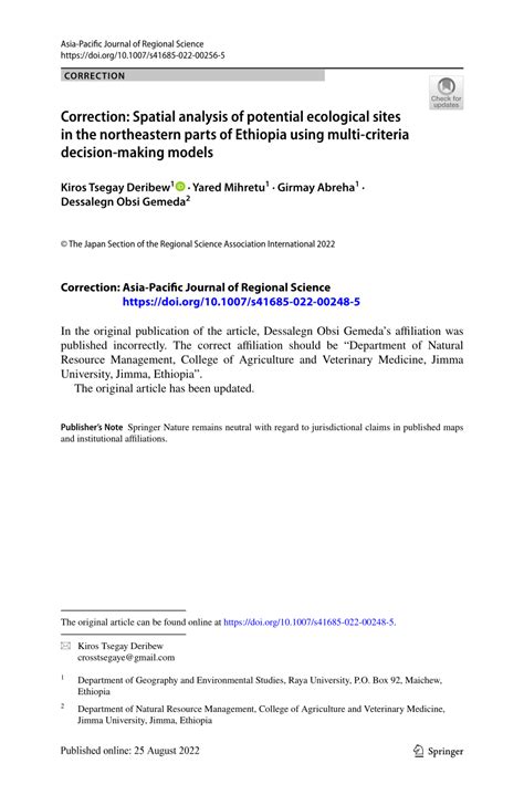 Pdf Correction Spatial Analysis Of Potential Ecological Sites In The Northeastern Parts Of