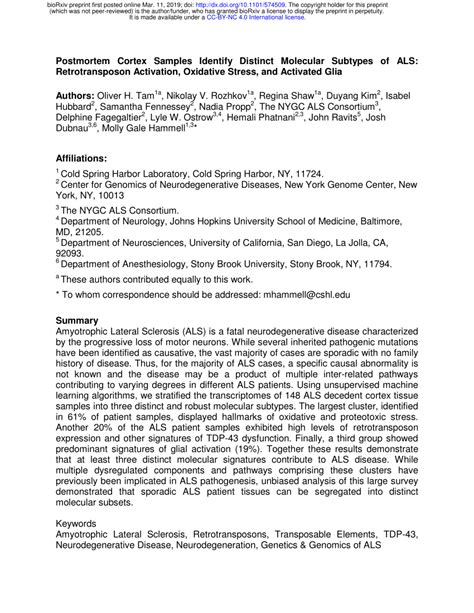 Pdf Postmortem Cortex Samples Identify Distinct Molecular Subtypes Of