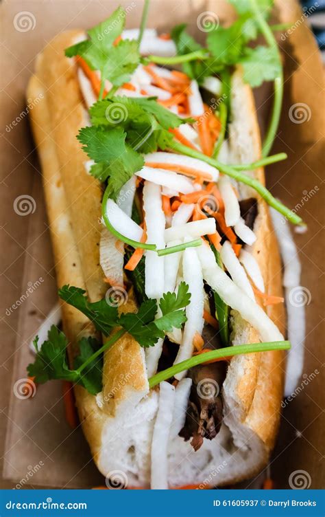 Bahn Mi Bo Cut And Banh Mi Heo Nuong On A Dark Background Stock
