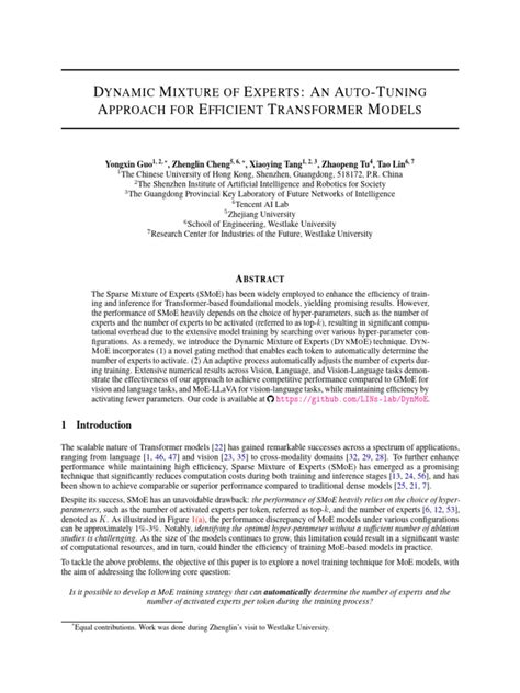 Dynamic Mixture Of Experts An Auto Tuning Approach For Efficient Transformer Models Pdf