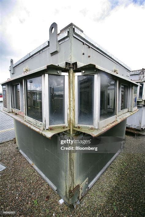 a british army sanger an armored guard post which has been removed