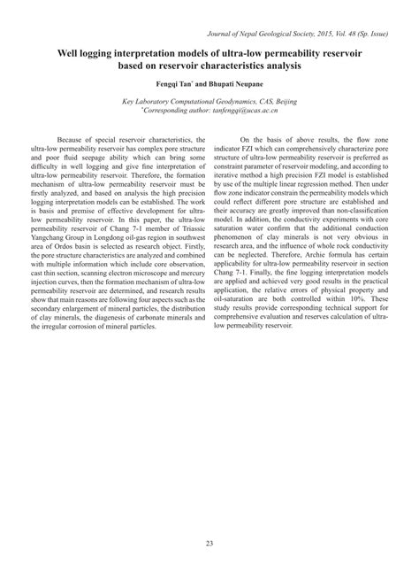 pdf well logging interpretation models of ultra low permeability