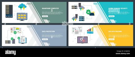 vector set of vertical web banners with mainframe computer cloud