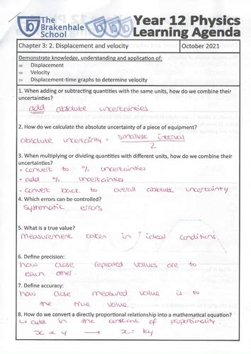 Ocr Physics A Chapter 3 2 Displacement And Velocity Teaching Resources