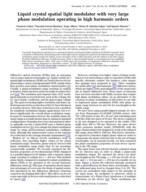 Pdf Liquid Crystal Spatial Light Modulator With Very Large Phase Modulation Operating In High